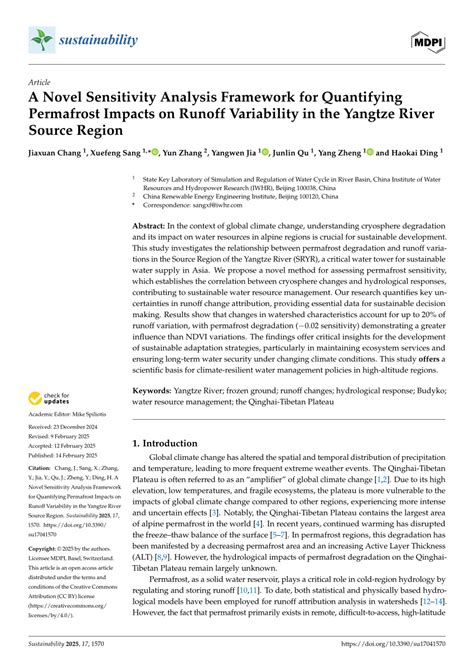 Pdf A Novel Sensitivity Analysis Framework For Quantifying Permafrost Impacts On Runoff
