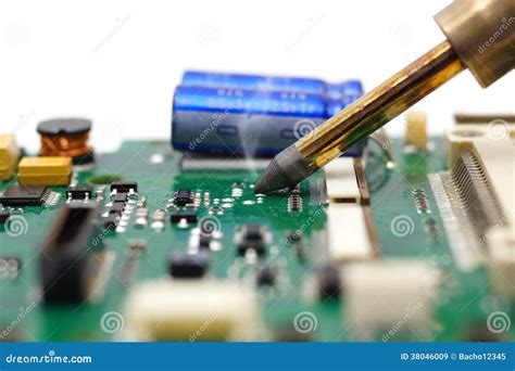 Electrical Engineer Is Soldering On Printed Circuit Board Stock Image