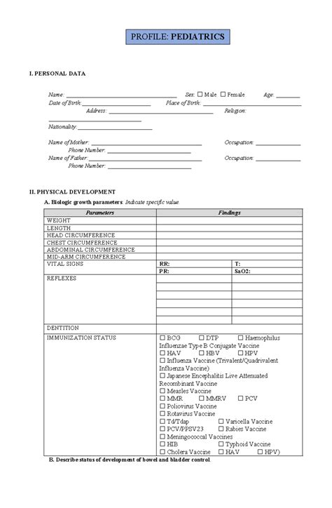 Profiling Pediatrics I Personal Data Name