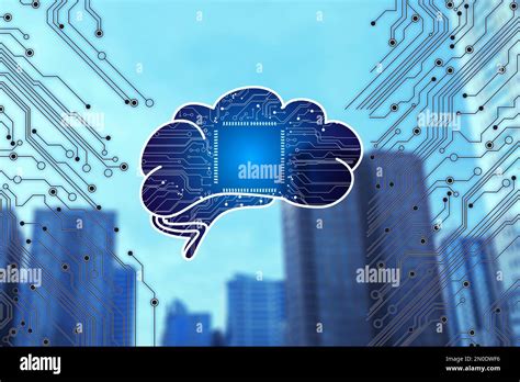 Illustration Of Brain With Circuit Board Pattern And Cityscape On Backgroundmachine Learning