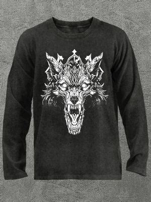 Ironpandafit Fierce Wolf Washed Gym Long Sleeve Shirt For Sale