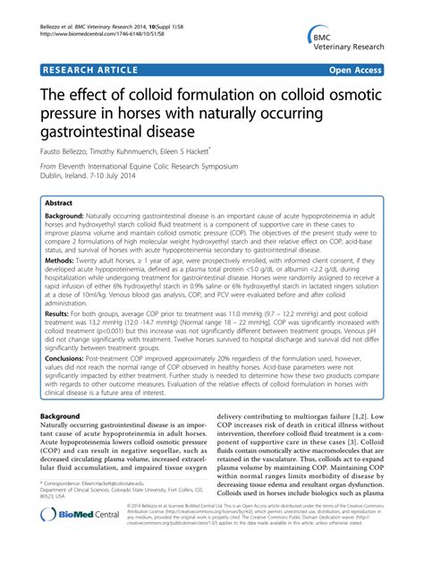 Pdf The Effect Of Colloid Formulation On Colloid Osmotic Pressure In