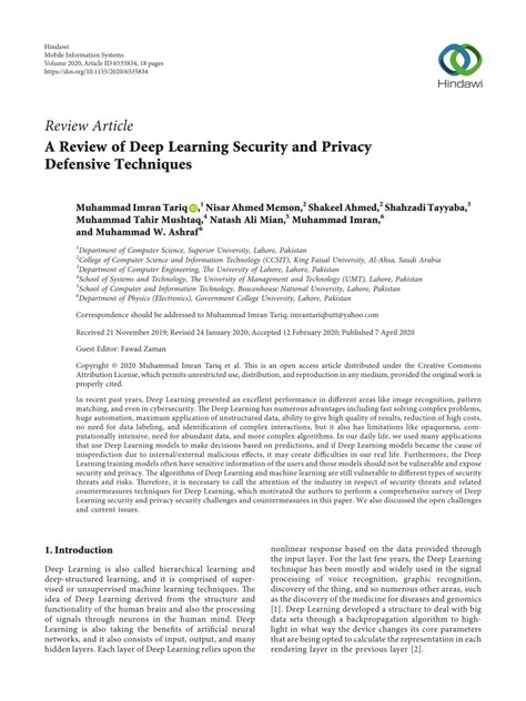 Pdf A Review Of Deep Learning Security And Privacy Defensive Techniques