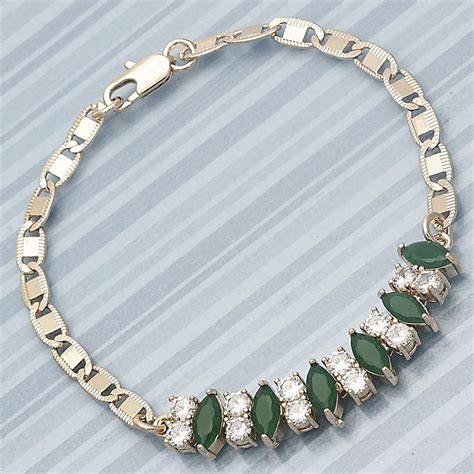 Oro Laminado Fancy Bracelet Gold Filled Style With Green And White Cu