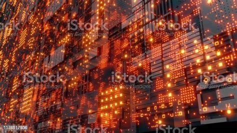 추상적인 미래 지향적 인 디자인 빨간색 밝은 요소와 기술 벽 0명에 대한 스톡 사진 및 기타 이미지 0명 3차원 형태 개념 Istock