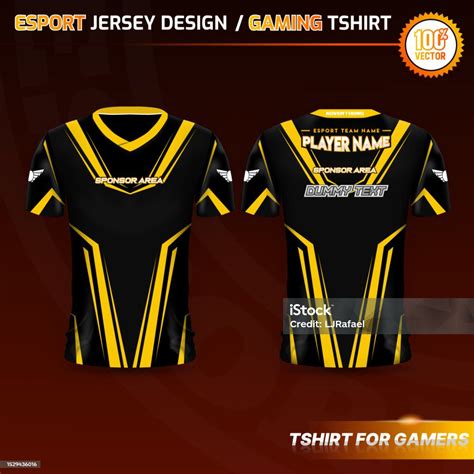 사양 축구 스포츠 E스포츠 게임 티셔츠 저지 템플릿입니다 게임용 의류 디자인 또는 티셔츠 블랙과 옐로우 셔츠 디자인 Championship에 대한 스톡 벡터 아트 및 기타