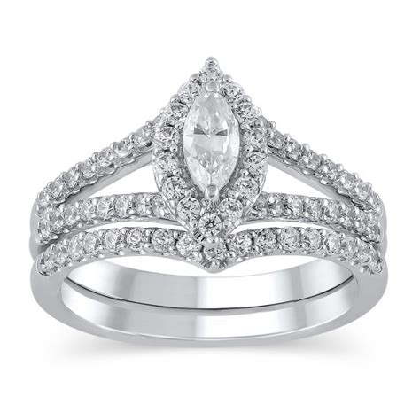 1ctw Marquise Diamond Halo Twist White Gold Engagement And Wedding Ring