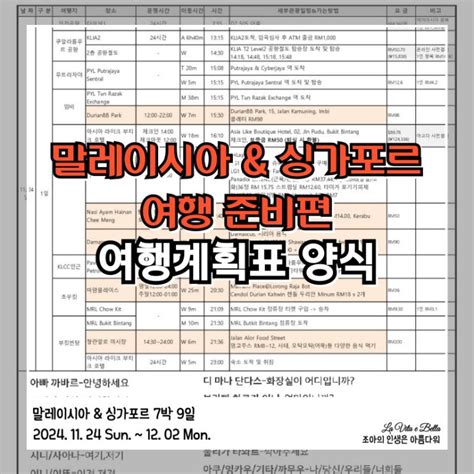 말레이시아 싱가포르 해외 여행계획서 양식 공유 파워j작성 네이버 블로그