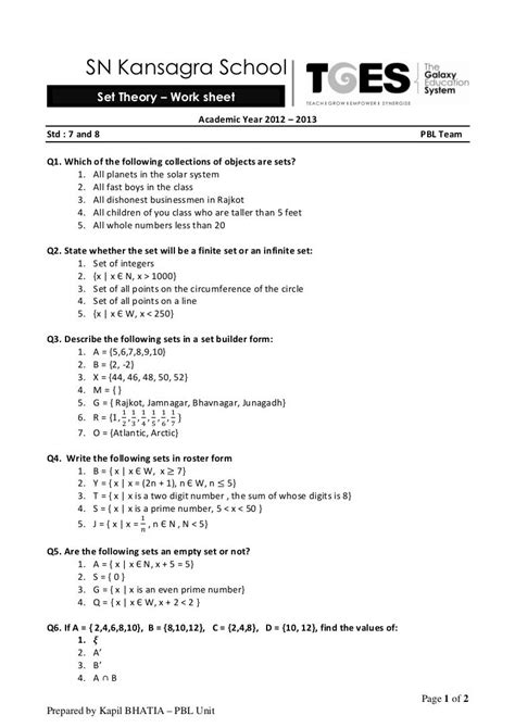 Set Builder Notation Worksheet Educational Worksheet
