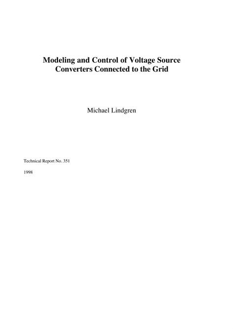 Pdf Modeling And Control Of Voltage Source Converters Publications