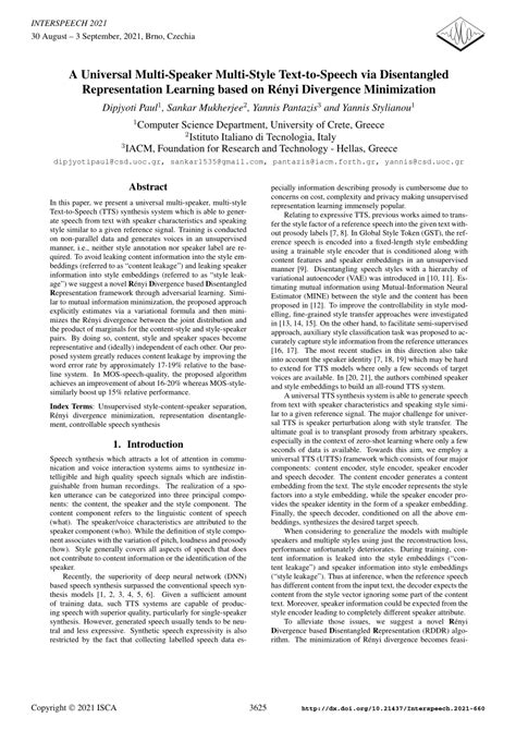 Pdf A Universal Multi Speaker Multi Style Text To Speech Via Disentangled Representation