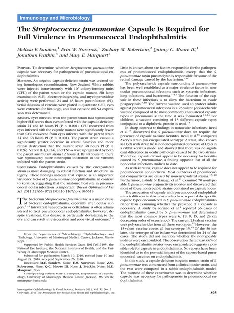 Pdf The Streptococcus Pneumoniae Capsule Is Required For Full