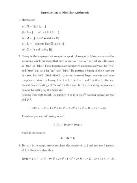 Intro To Modular Arith Handout Pdf Theoretical Computer Science Numbers