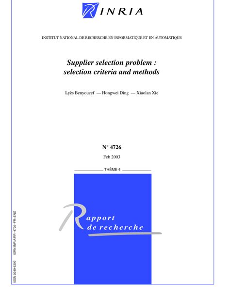 Pdf Supplier Selection Problem Selection Criteria And Methods