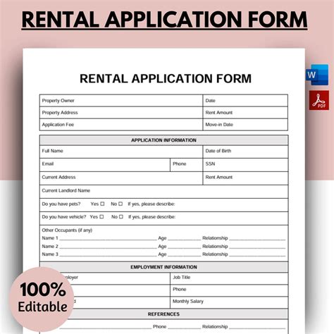 Rental Application Form Landlord Rental Application Tenant Rental