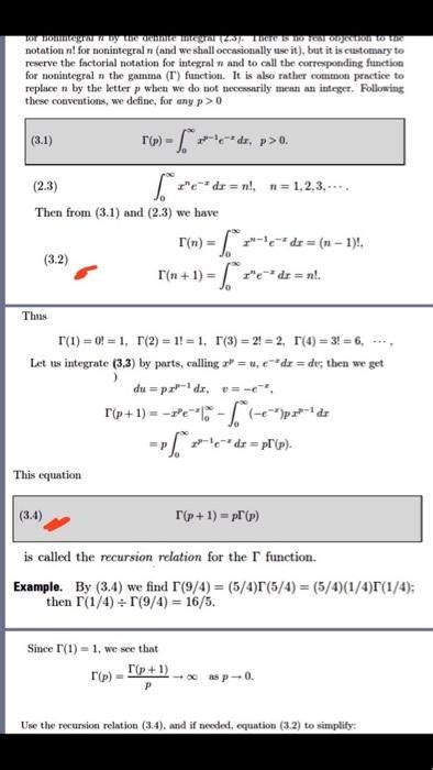 Solved Use The Recursion Relation 34 And If Needed