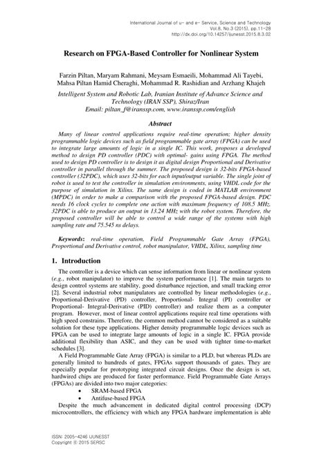 Pdf Research On Fpga Based Controller For Nonlinear System