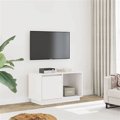 Tv Cabinet White 74x35x44 Cm Solid Wood Pine