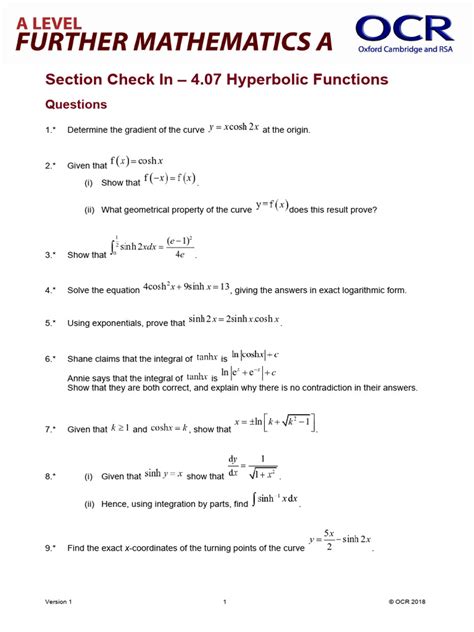 4 07 Hyperbolic Functions Pdf Exponential Function Integral
