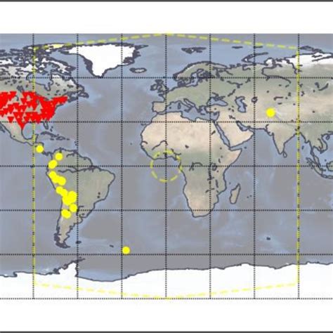 Map Of Us Iris Seismic Network Stations Red And Teleseismic Event