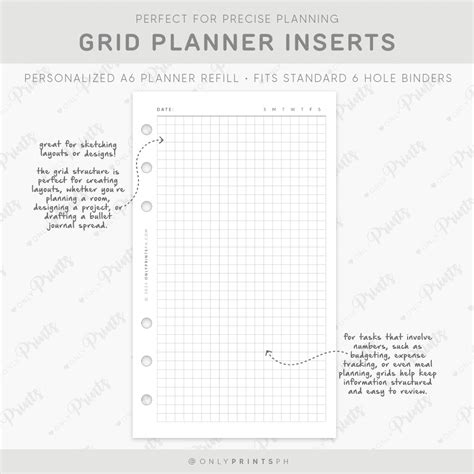 A6 Grid Planner Inserts · Onlyprints