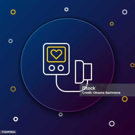 라인 혈압 아이콘은 파란색 배경에 분리되어 있습니다 다채로운 개요 개념입니다 벡터 건강 검진에 대한 스톡 벡터 아트 및 기타 이미지 건강 검진 건강 진단 건강관리와