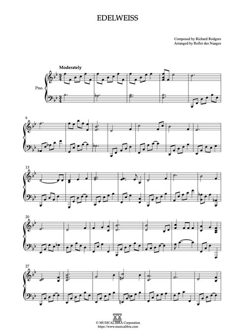 [piano Solo 악보] 에델바이스 Edelweiss 피아노 편곡 악보 Musicalibra Korea
