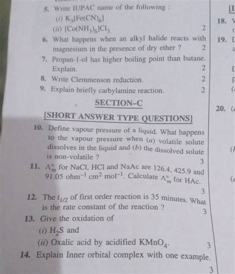 5 Write IUPAC Name Of The Following I K3 Fe CN 6 Ii Co NH3 6