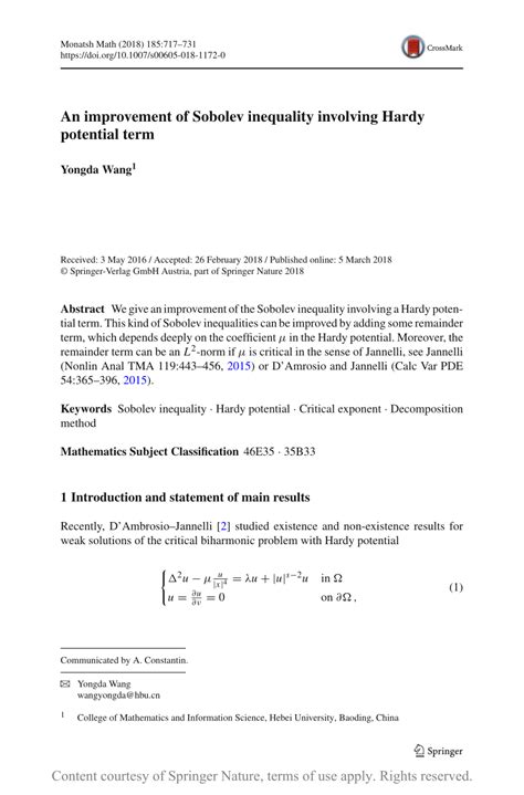 An Improvement Of Sobolev Inequality Involving Hardy Potential Term