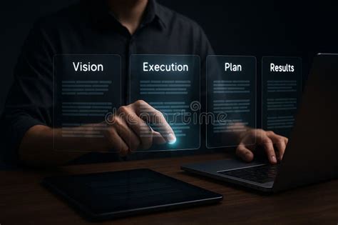 Entrepreneur Interacting With Digital Strategy Dashboard Showing Vision