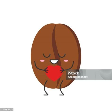 커피 콩 귀여운 캐릭터 만화 사랑 기호 하트 좋아하는 웃는 얼굴 행복 한 기쁨 감정 어두운 갈색 사인 커피 음료 벡터 일러스트 갈색에 대한 스톡 벡터 아트 및 기타 이미지