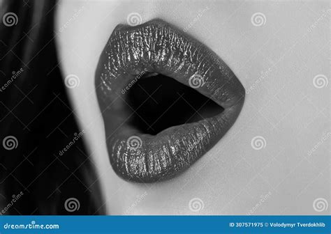 Woman Red Lips Lip Makeup Seductive Female Stock Image Image Of