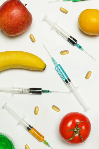 Genetically Engineered Food Concept Fruits And Vegetables Flat Lay With