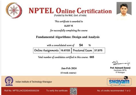 Ajay K On Linkedin Nptel Algorithms Techeducation Achievement Education Certification