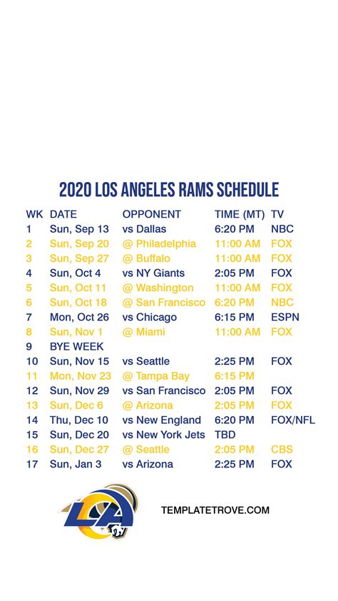 2020 2021 Los Angeles Rams Lock Screen Schedule For Iphone 6 7 8 Plus