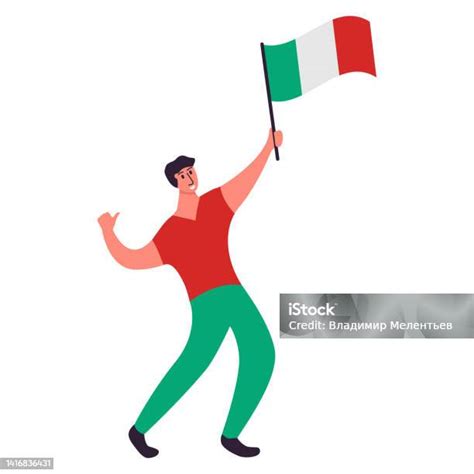 이탈리아 국기 흔들리는 남자 이탈리아 국기를 들고 즐거운 남자 손 이탈리아 국기에 대한 스톡 벡터 아트 및 기타 이미지