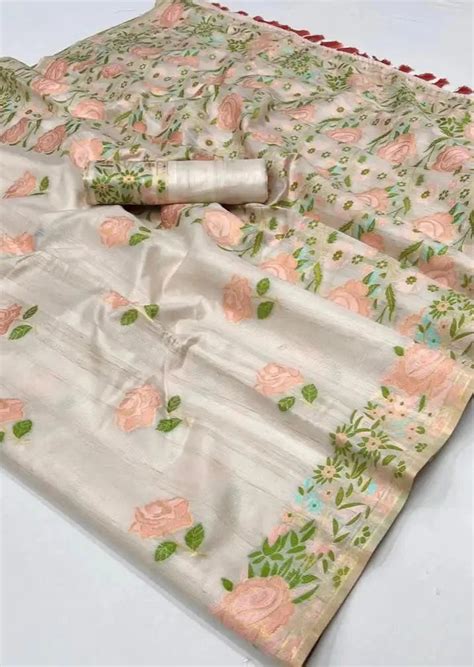 Parsi Gara Hand Embroidery Cream Silk Saree Online Shopping Designs Sunasa