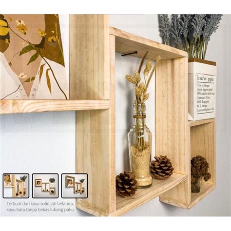 Jual Hiasan Dinding Kamar Kayu Gantung Dekorasi Dinding Minimalis Aesthetic Rak Gantung Kayu
