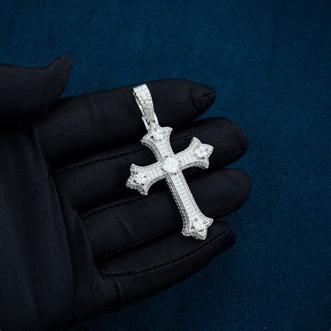 925 Sterling Silver Moissanite Cross Pendant 14k White Gold Iceatl