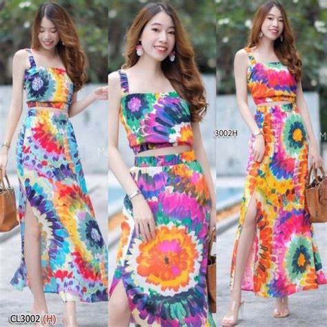 ชุดมัดย้อม ชุดฮาวาย ธีมฮาวาย ไปทะเล สีสันสดใส ผ้าพริ้ว ใส่สบายไม่ร้อน Th