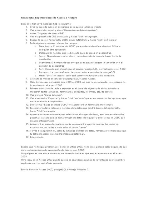 Exportar Datos Acces A Postgresql Descargar Gratis Pdf Bases De Datos Contraseña