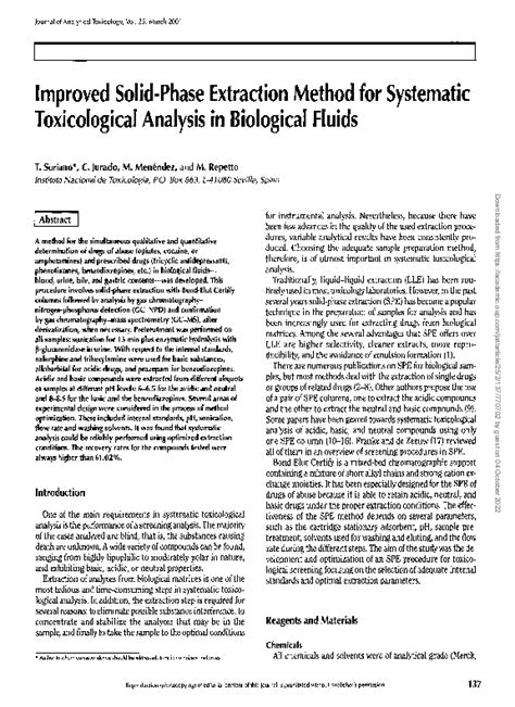 pdf improved solid phase extraction method for systematic toxicological analysis in biological