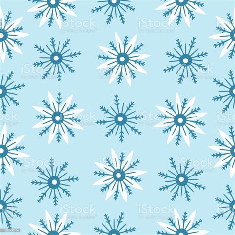 파란색 배경에 손으로 그린 눈송이가있는 매끄러운 패턴 낙서 간단한 일러스트 그것은 직물 종이 및 기타 표면의 장식에 사용할 수