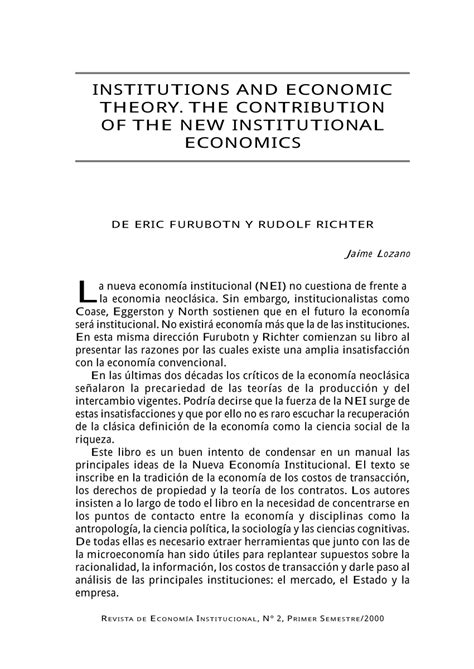 Pdf Institutions And Economic Theory The Contribution Of The New