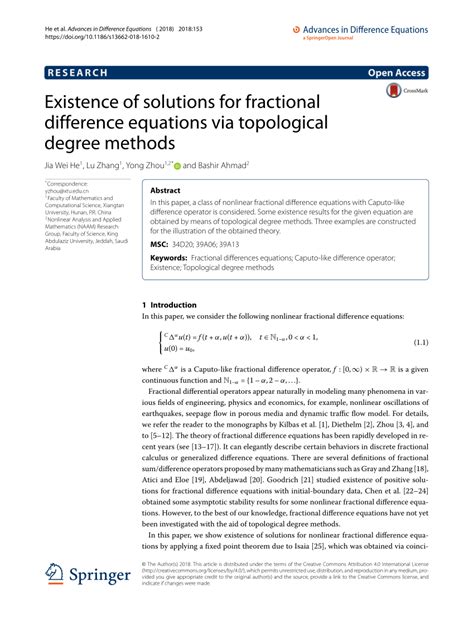 Pdf Existence Of Solutions For Fractional Difference Equations Via
