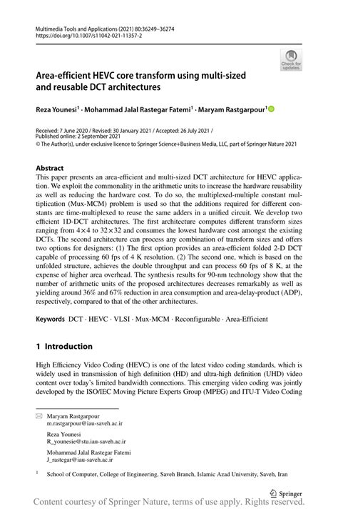Area Efficient Hevc Core Transform Using Multi Sized And Reusable Dct