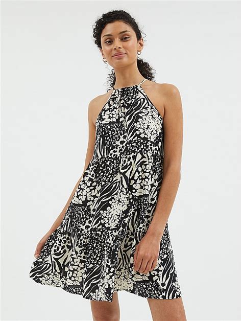 Monochrome Patterned Tiered Mini Sundress Women George At Asda