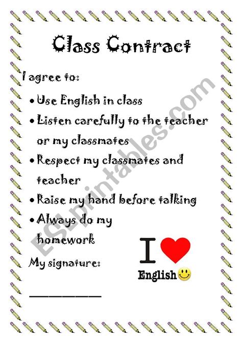 Class Contract Esl Worksheet By Nicolebr