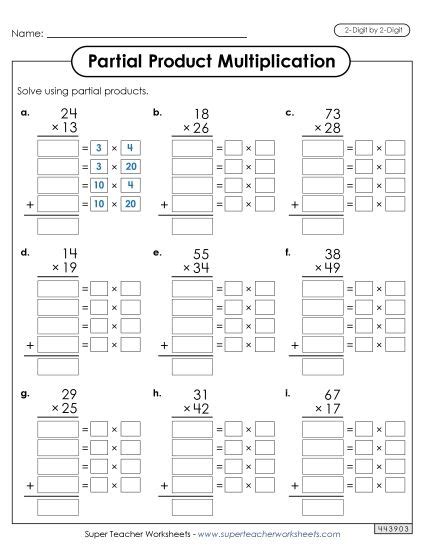 Partial Products Multiplication Worksheets