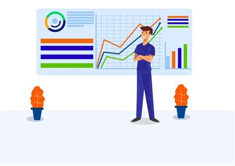 Premium Vector Flat Illustration Of Data Analyst Giving Project Presentation With Financial